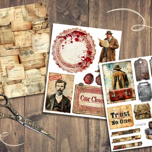Detective Add on Junk Journal Kit, Digital Scrapbook Paper, Mystery ...