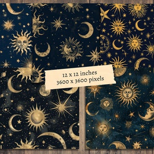 Sun & Moon Seamless Digital Papers, Scrapbook Background Kit, Celestial ...