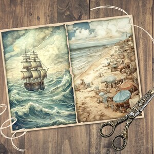 Vintage Nautical Junk Journal Pages, Digital Scrapbook Paper Kit ...
