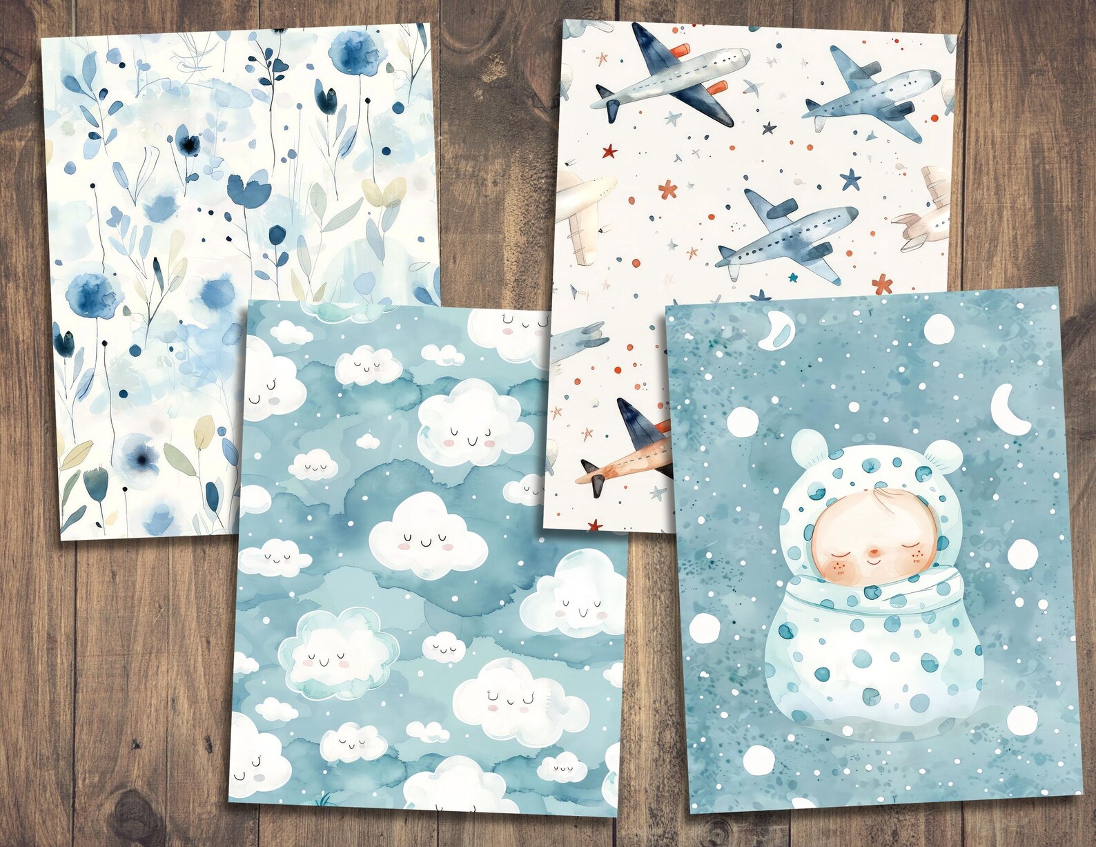 Baby Boy Digital Papers, Pastel Blue Scrapbook Kit, Boho Nursery ...
