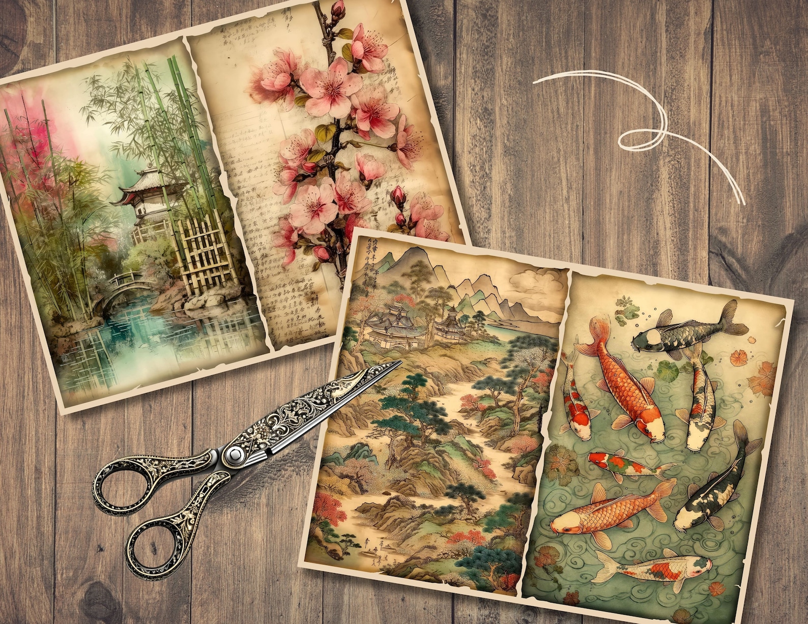 Vintage Japan Junk Journal Pages, Digital Scrapbook Paper Kit, Japanese ...