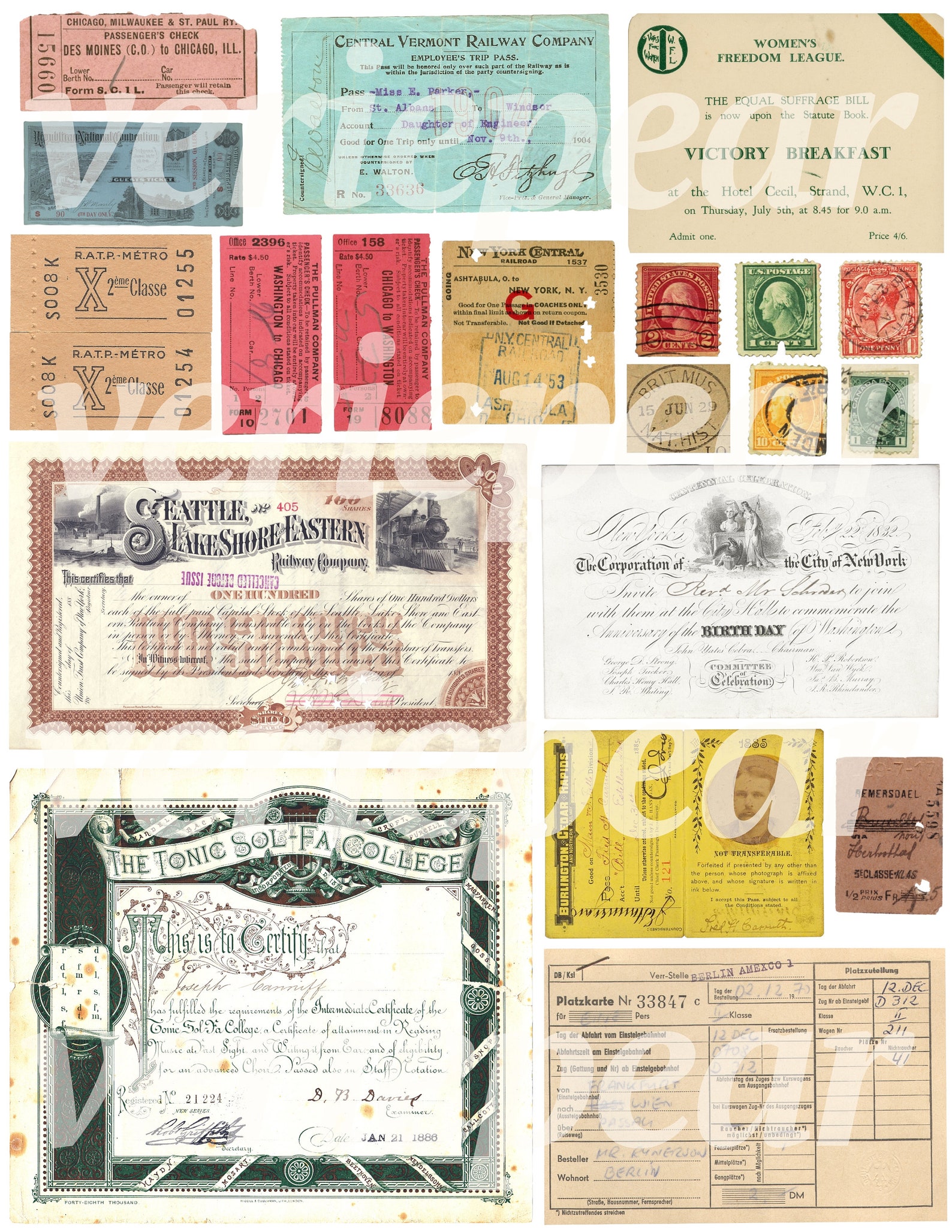 Vintage Ticket Ephemera | 100+ Pc | Old Documents, Printable Stamps ...