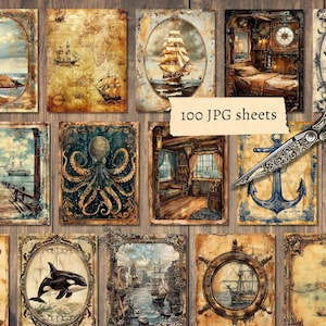 Nautical Junk Journal Pages, Digital Scrapbook Paper Kit, Ocean ...