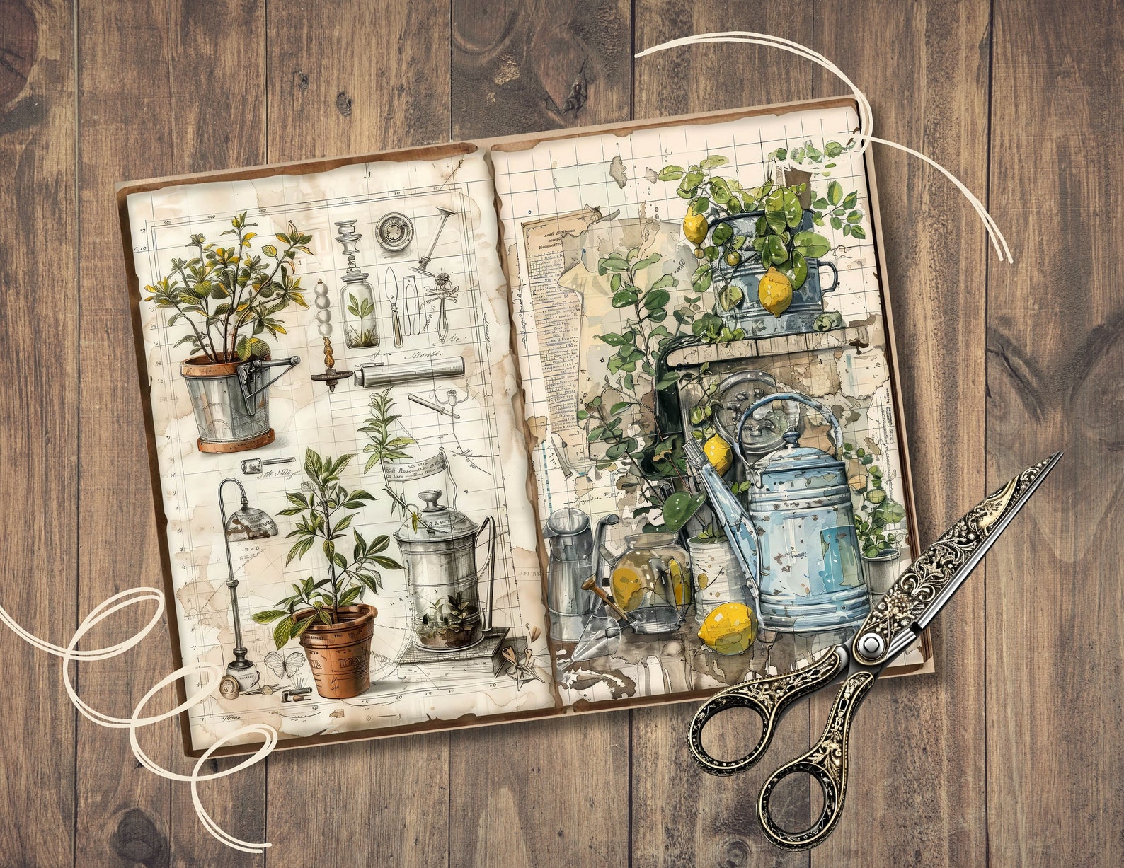 Book of Gardening Junk Journal Pages, Digital Scrapbook Paper Kit ...