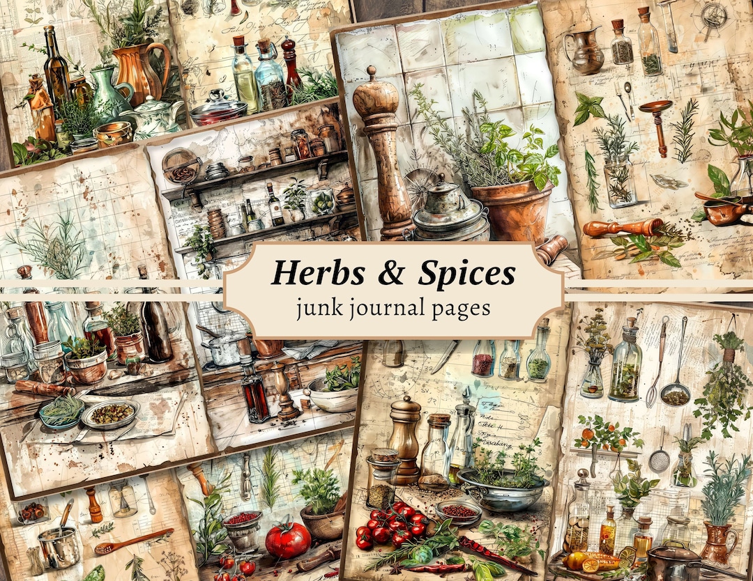 Herbs & Spices Junk Journal Pages, Digital Botanic Scrapbook Paper Kit ...