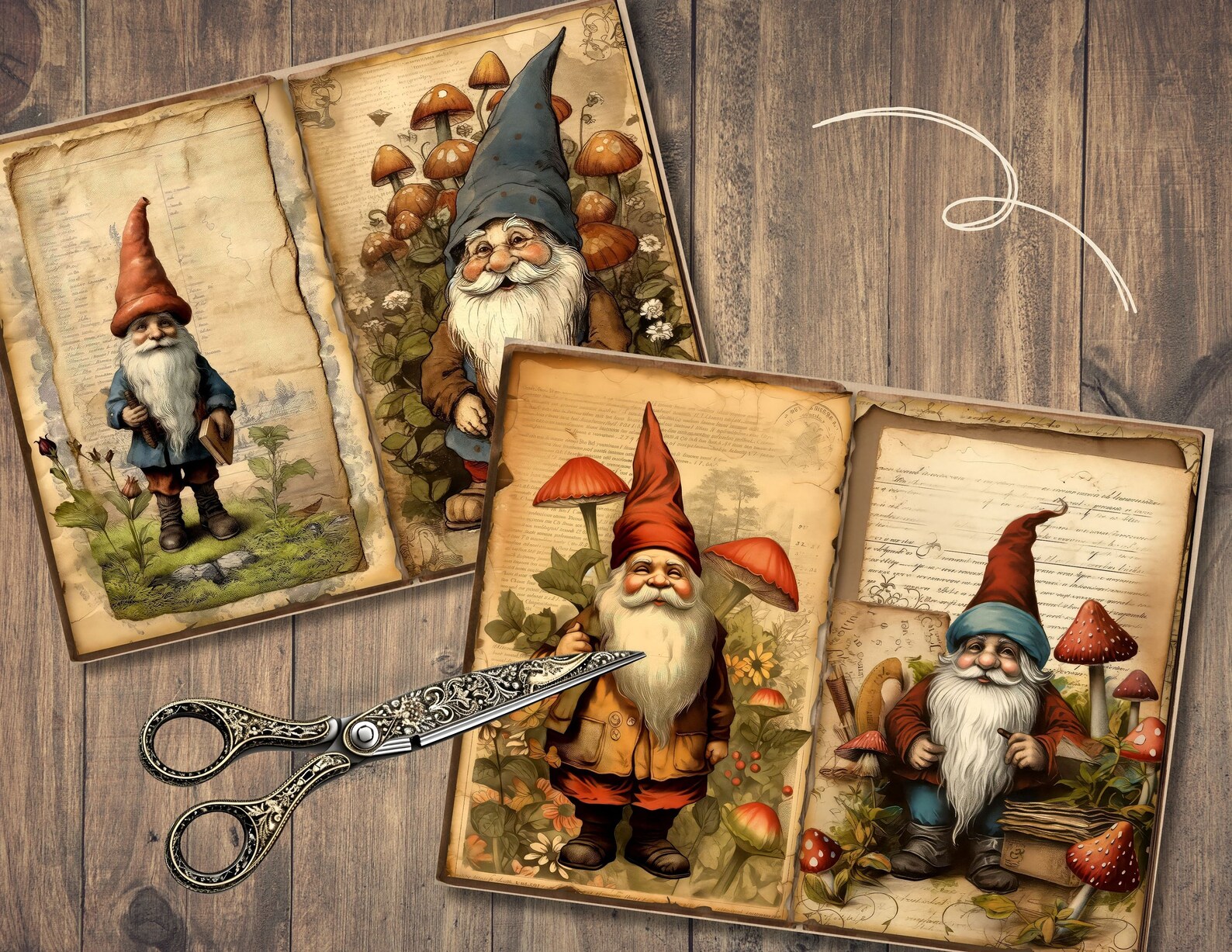 Gnomes Junk Journal Pages, Digital Scrapbook Paper Kit, Woodland ...