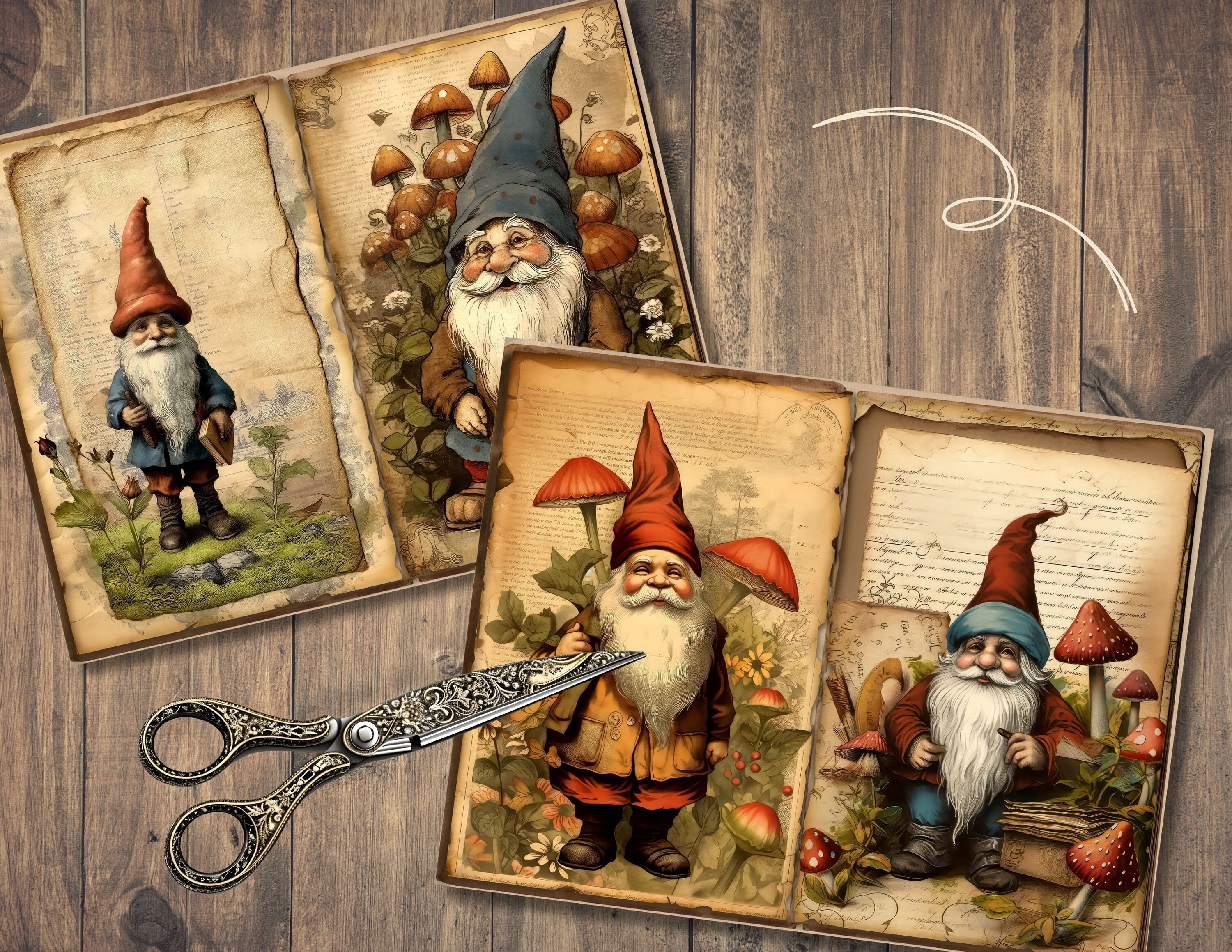 Gnomes Junk Journal Pages, Digital Scrapbook Paper Kit, Woodland ...