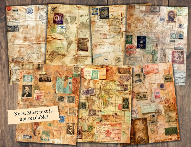 Travel Documents Digital Papers, Postage Stamps Scrapbook Kit, Maps ...
