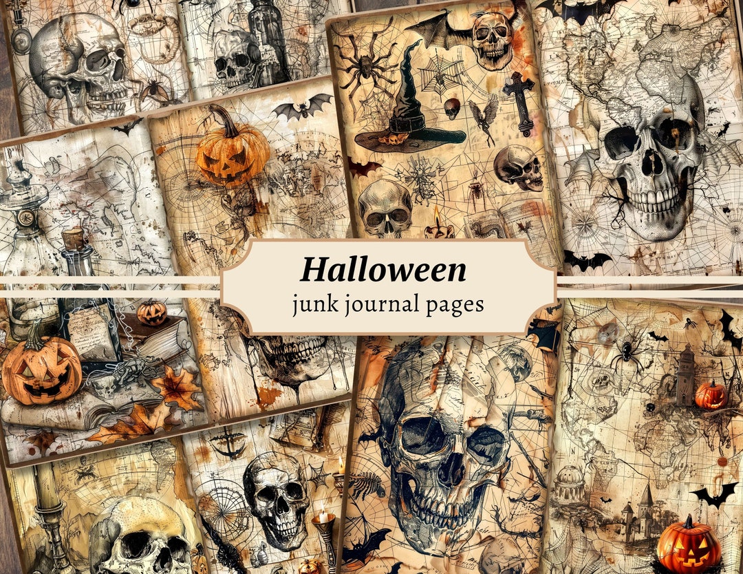 Halloween Junk Journal Pages, Digital Scrapbook Paper Kit, Spooky ...