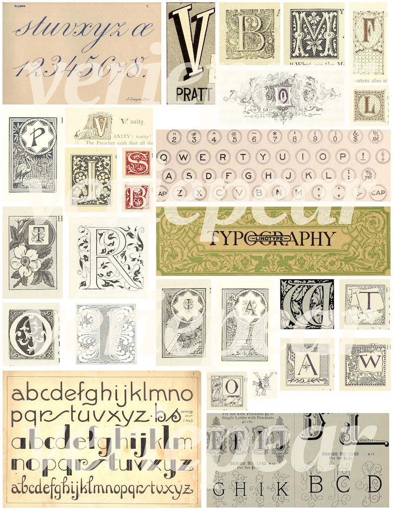 Vintage Letter & Number Printable Ephemera 100 Pc Digital - Etsy