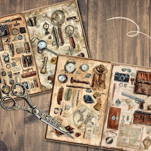 Vintage Detective Junk Journal Pages, Digital Scrapbook Paper Kit ...