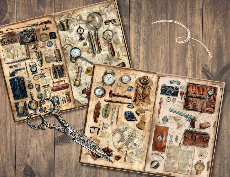 Vintage Detective Junk Journal Pages, Digital Scrapbook Paper Kit ...