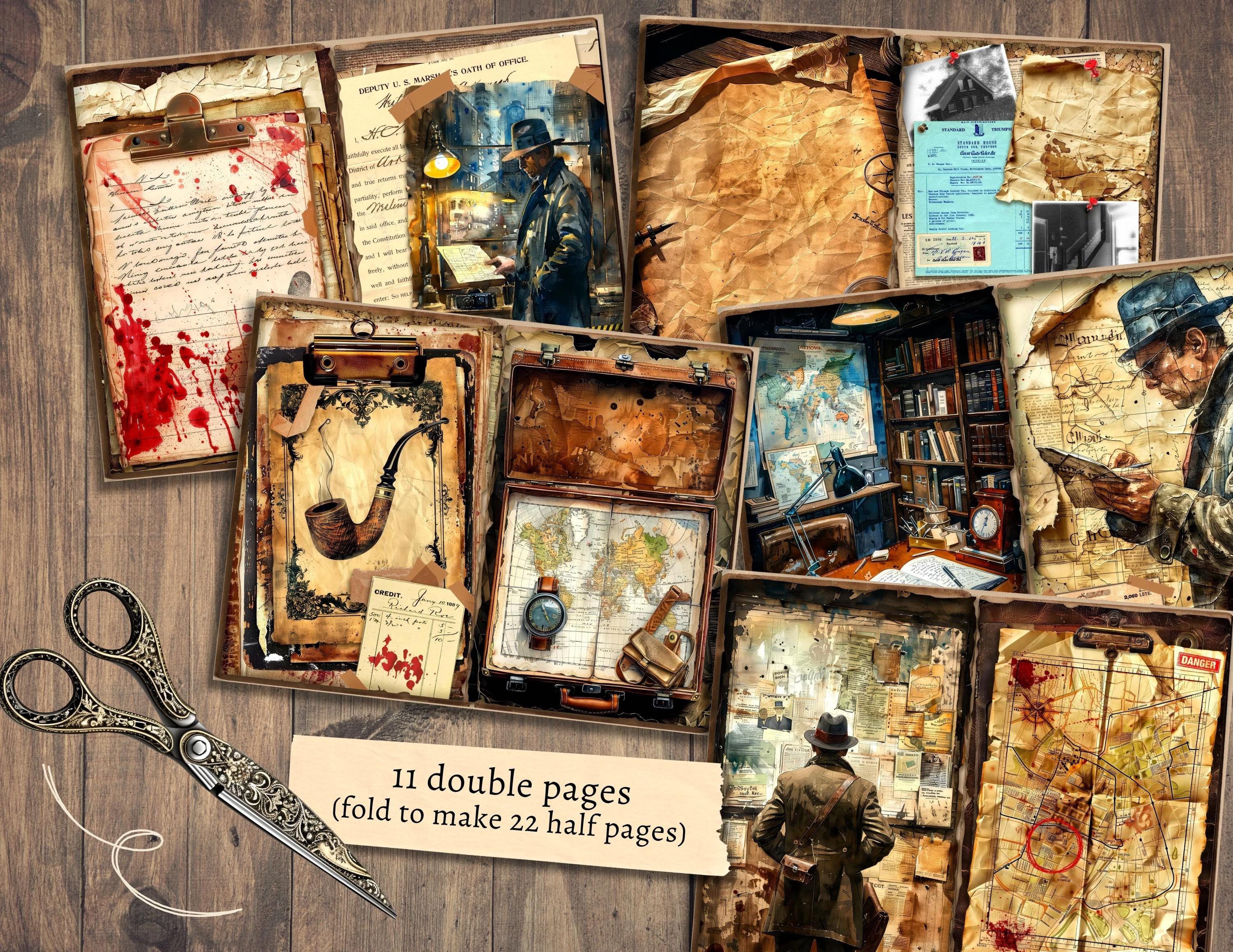 Detective Junk Journal Kit, Digital Scrapbook Paper, Mystery Case File ...