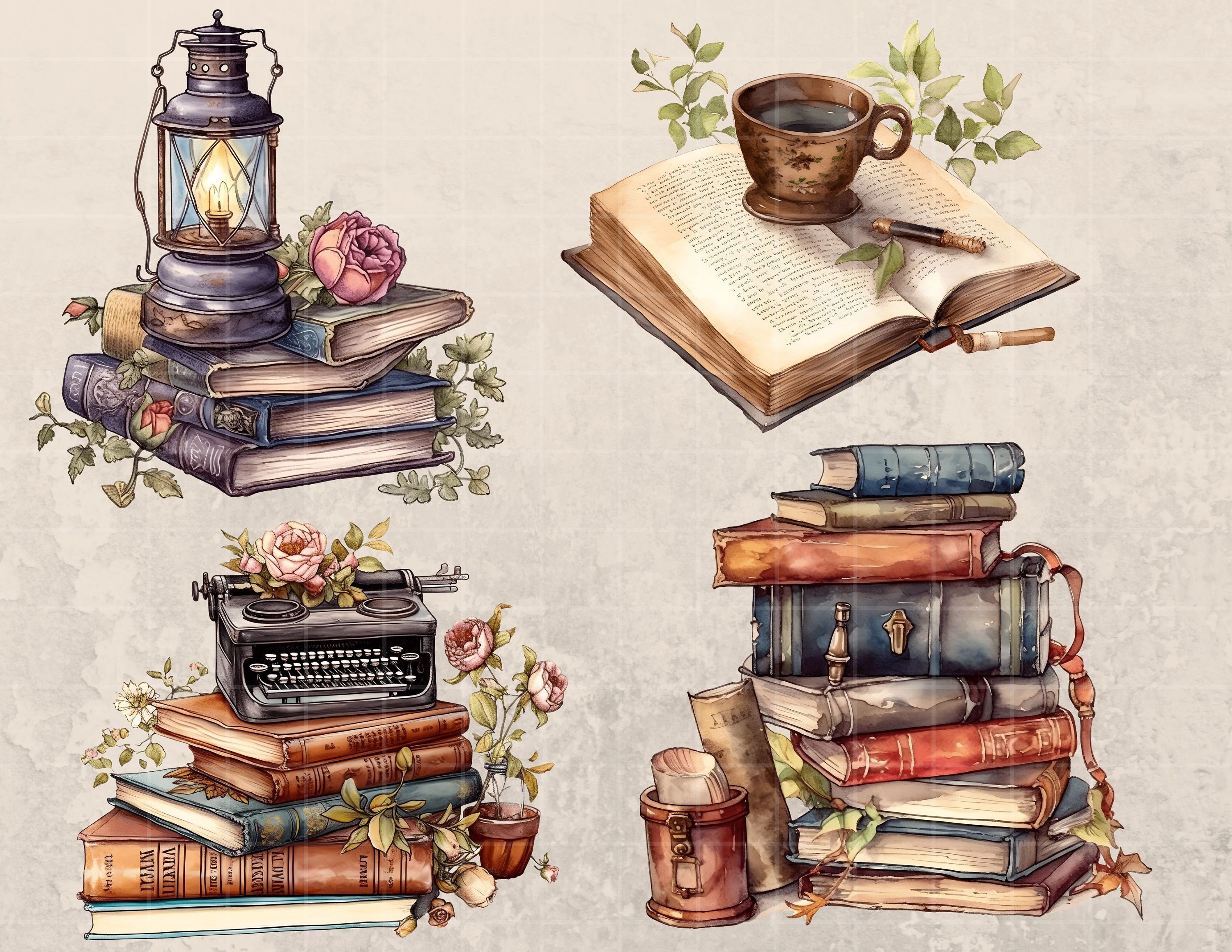 Watercolor Books Clipart Vintage Books Clip Art Antique Book - Etsy
