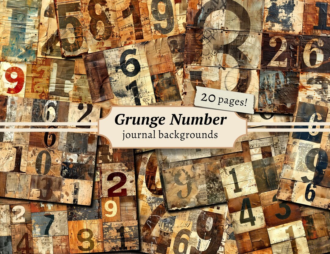 Grunge Number Backgrounds, Textured Junk Journal Pages, Digital ...