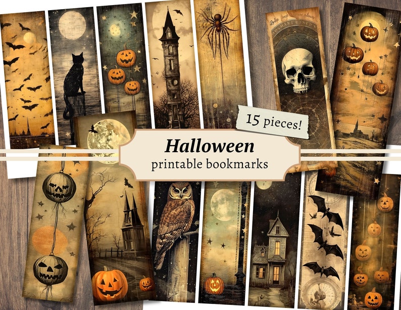 Halloween Printable Bookmarks, Digital Collage Sheet, Spooky Scrapbook ...