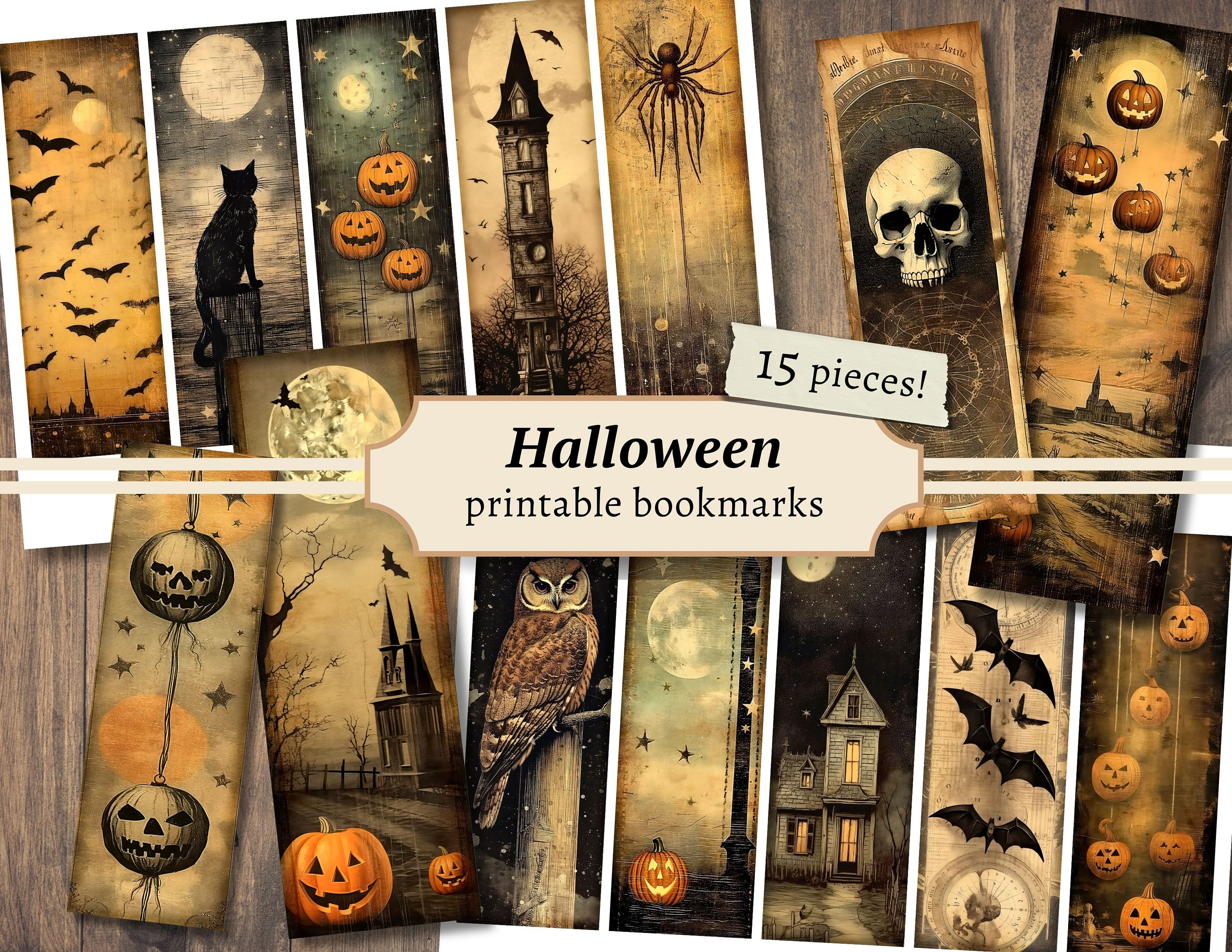 Halloween Printable Bookmarks, Digital Collage Sheet, Spooky Scrapbook ...