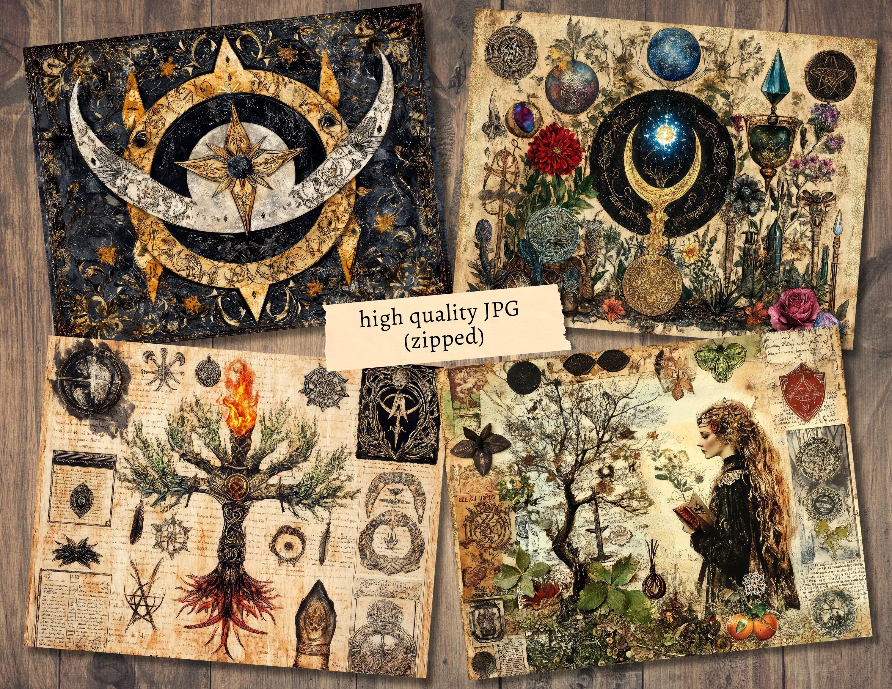 Decorative Wiccan Papers, Pagan Junk Journal Page, Digital Scrapbook ...
