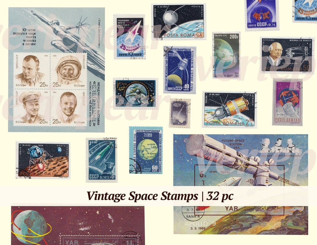 Vintage Space Stamps | 32x | Space Themed Postage Stamps | Digital ...