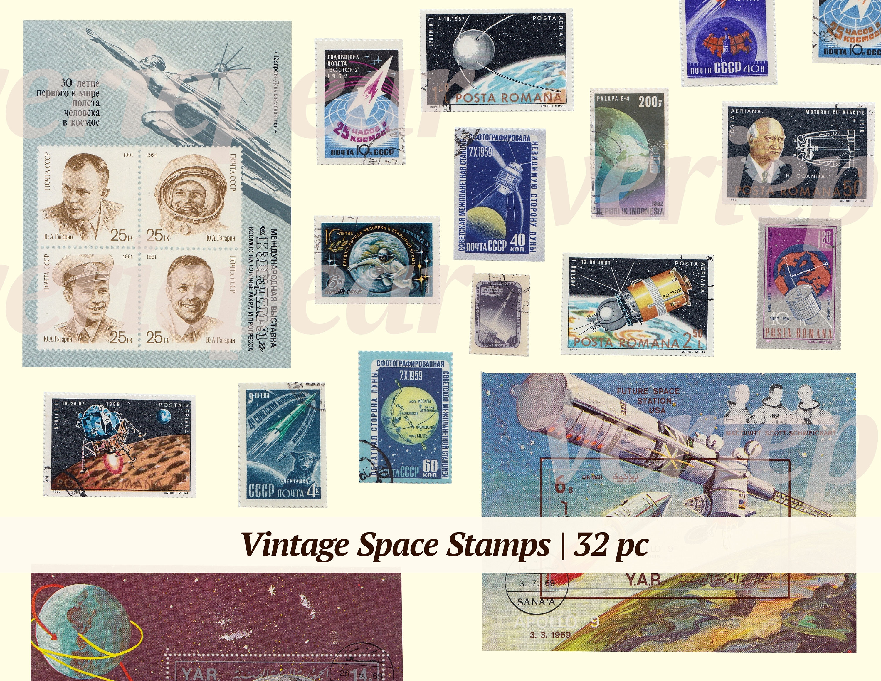 Vintage Space Stamps 32x Space Themed Postage Stamps | Etsy