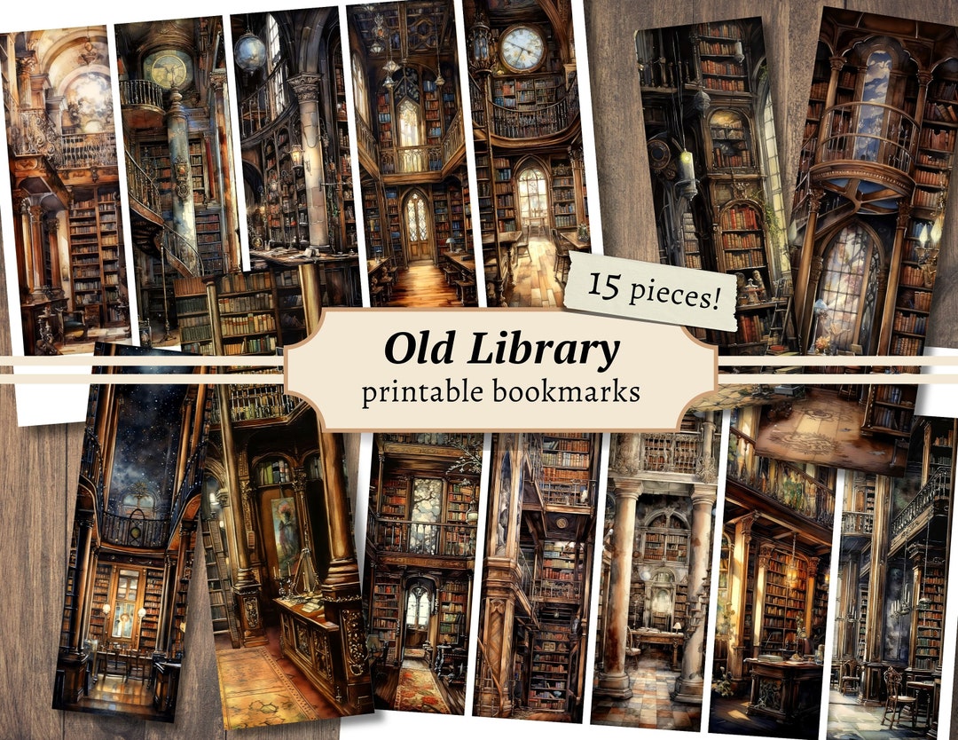 Old Library Printable Bookmarks, Digital Collage Sheet, Scrapbook Paper ...