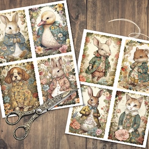 Vintage Floral Animal Journaling Cards, Digital Junk Journal Ephemera ...