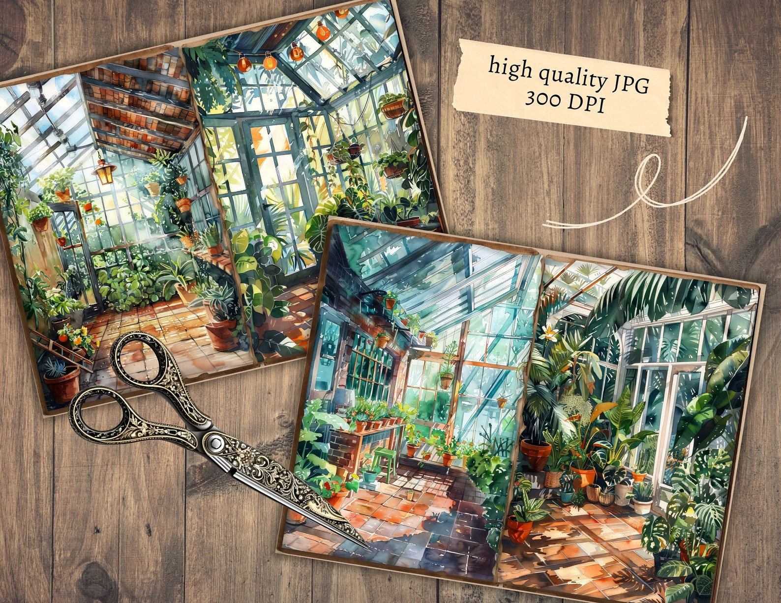 Greenhouse Junk Journal Pages, Digital Scrapbook Paper Kit, Gardening ...