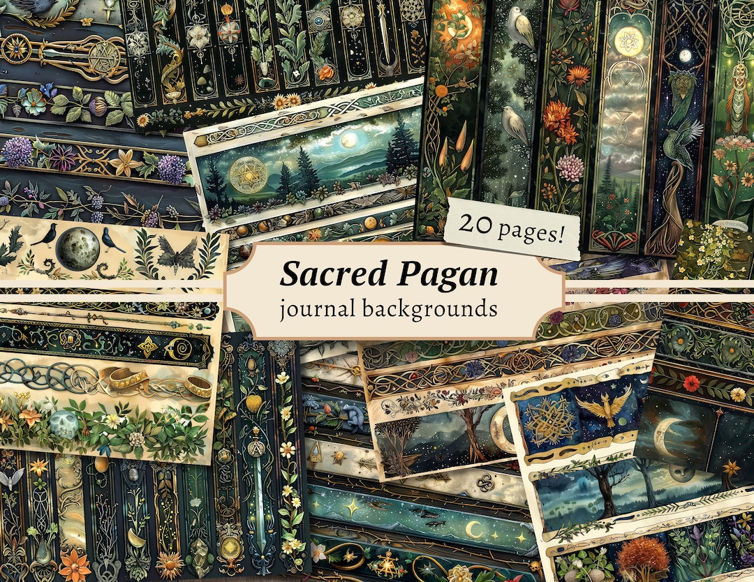 Sacred Pagan Backgrounds, Mystic Moon Junk Journal Pages, Digital ...