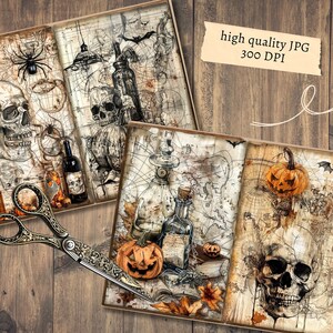 Halloween Junk Journal Pages, Digital Scrapbook Paper Kit, Spooky ...