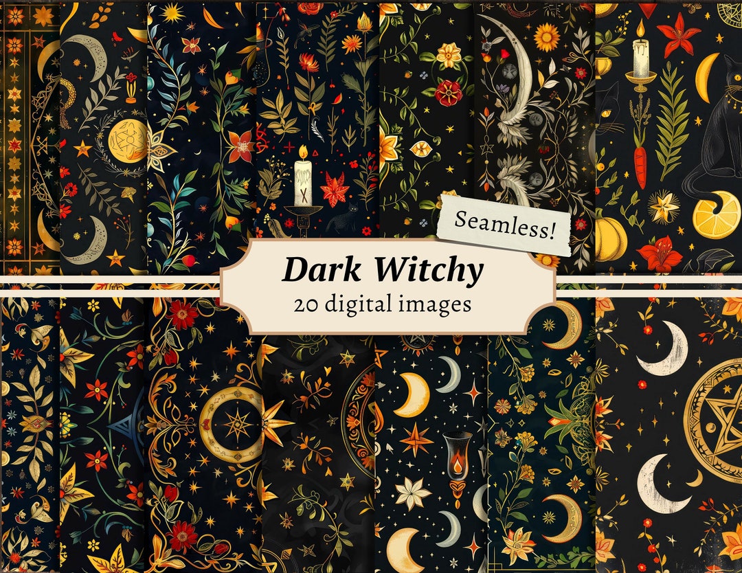 Dark Witchy Seamless Digital Papers, Scrapbook Background Kit ...