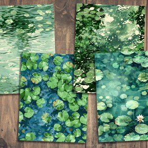 Pond Water Digital Papers, Water Lily Scrapbook Kit, Nature Printable ...