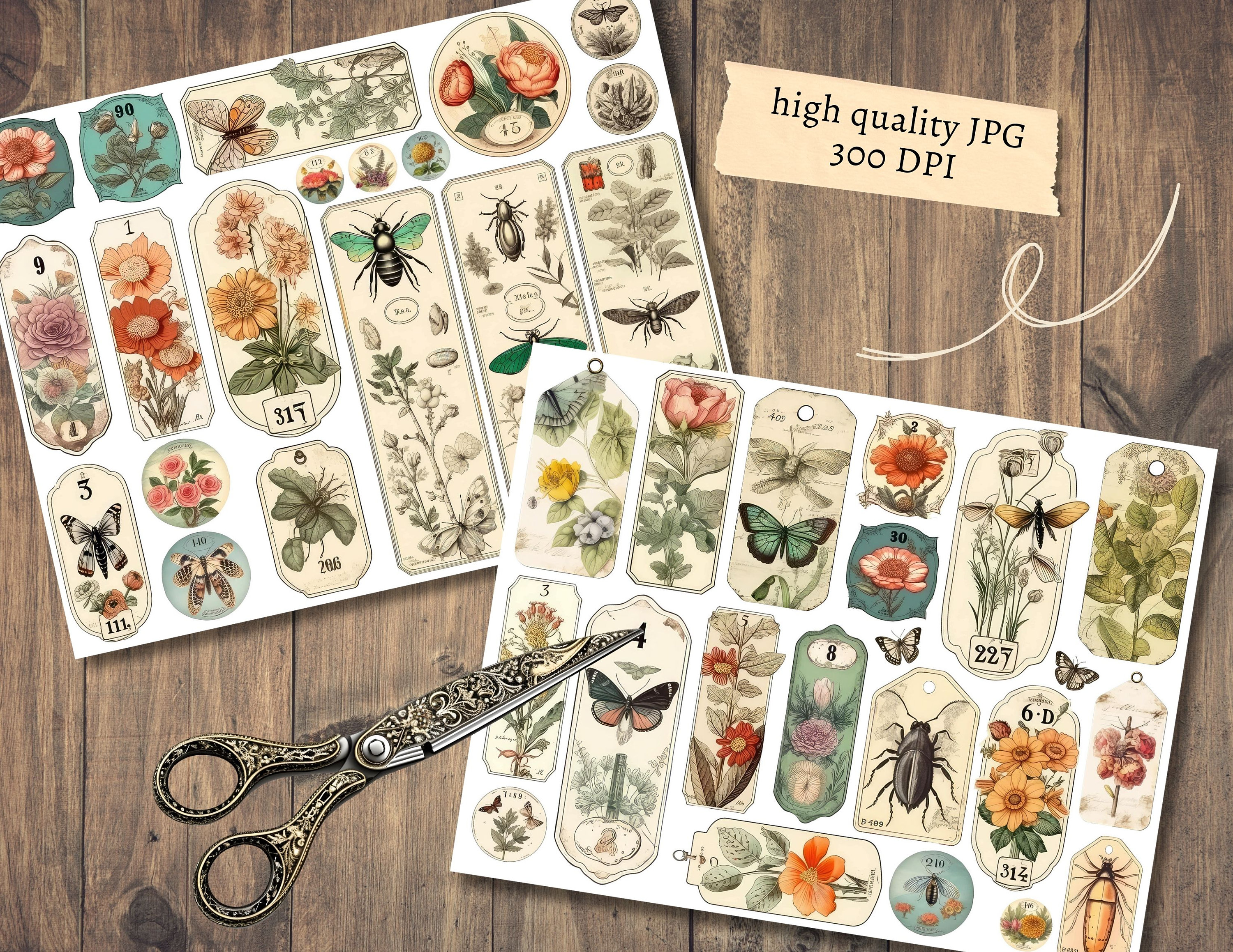 Vintage Botanical Tags & Labels, Printable Junk Journal Embellishments ...