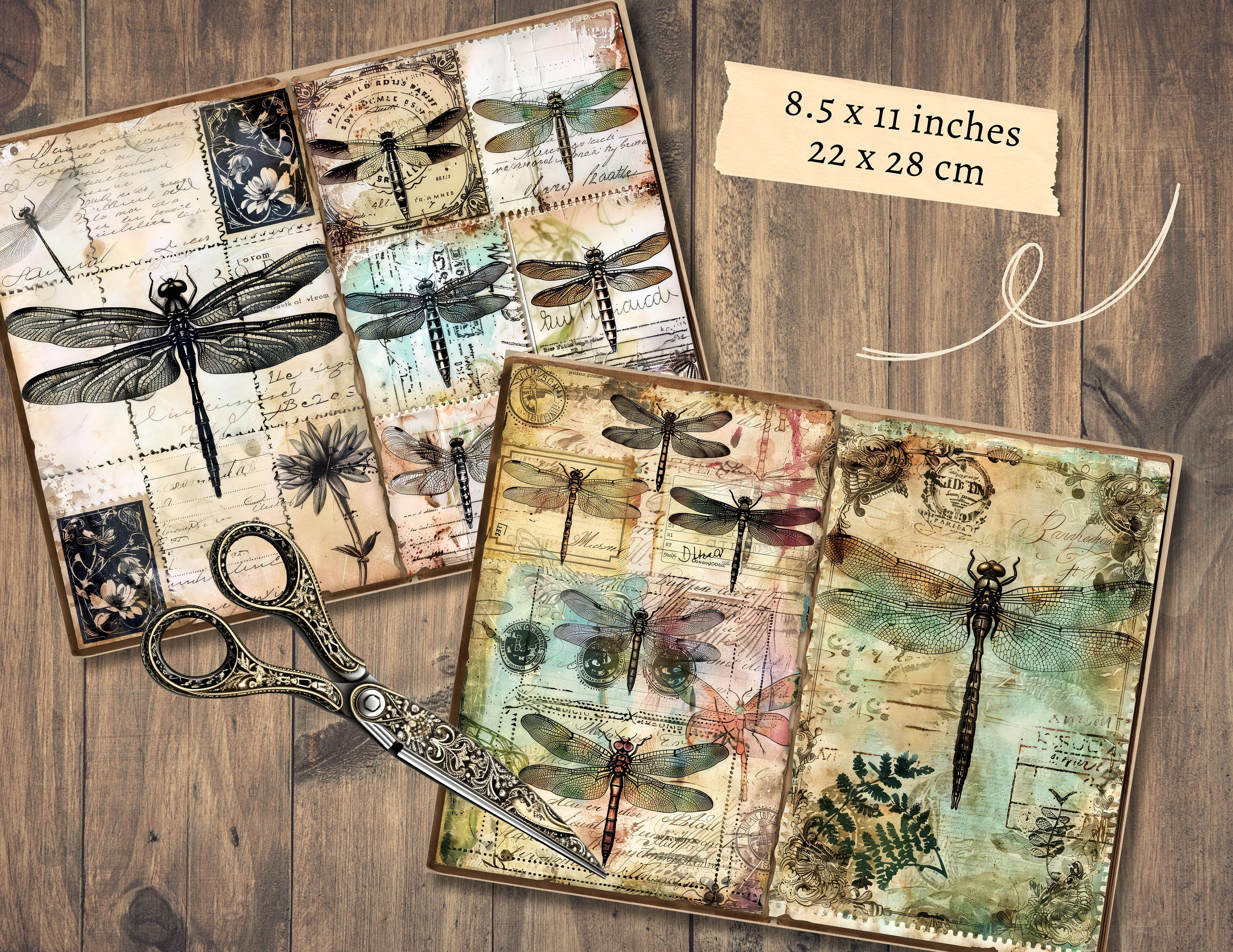 Dragonfly Junk Journal Pages, Digital Scrapbook Paper Kit, Dragonfly ...