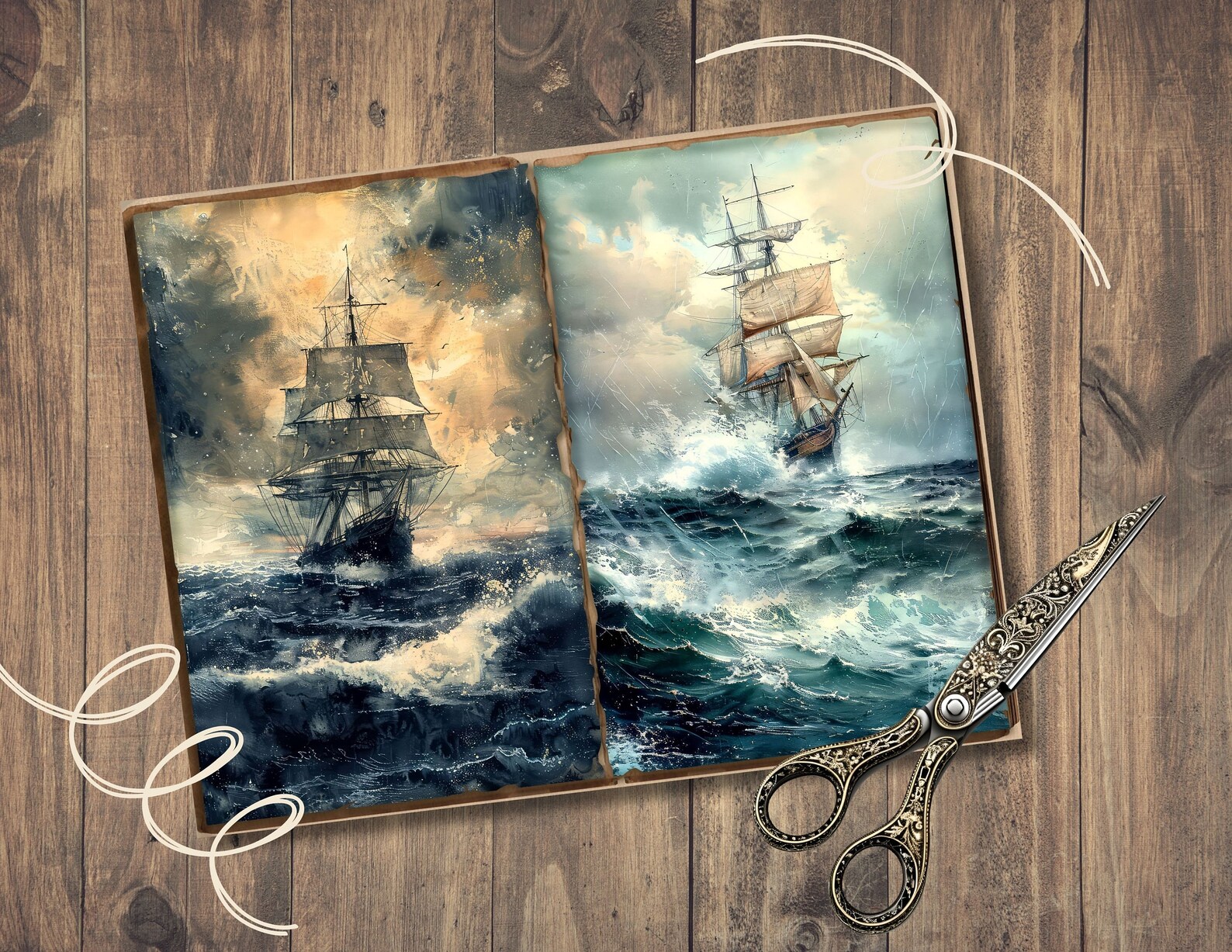 Ships at Sea Junk Journal Pages, Digital Scrapbook Paper Kit, Nautical ...