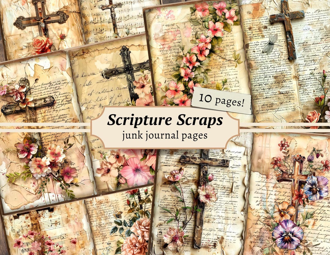 Scripture Scraps Junk Journal Pages, Digital Scrapbook Kit, Religious ...