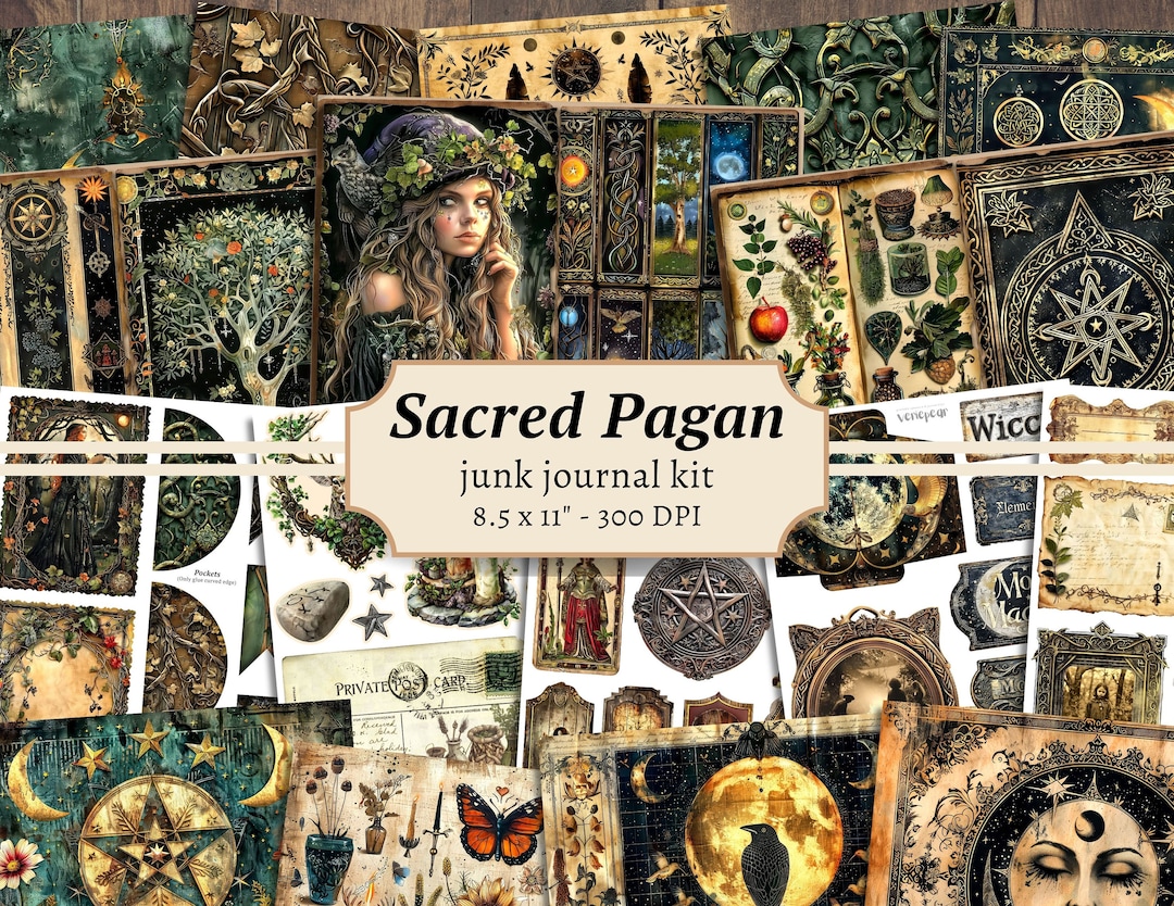 Sacred Pagan Junk Journal Kit, Digital Scrapbook Paper, Green Witch ...