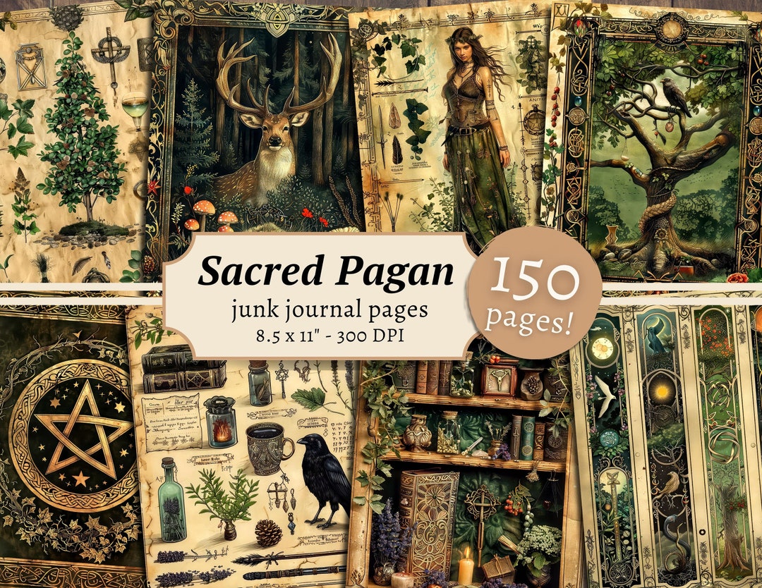 Sacred Pagan Junk Journal Pages, Digital Scrapbook Paper, Green Witch ...