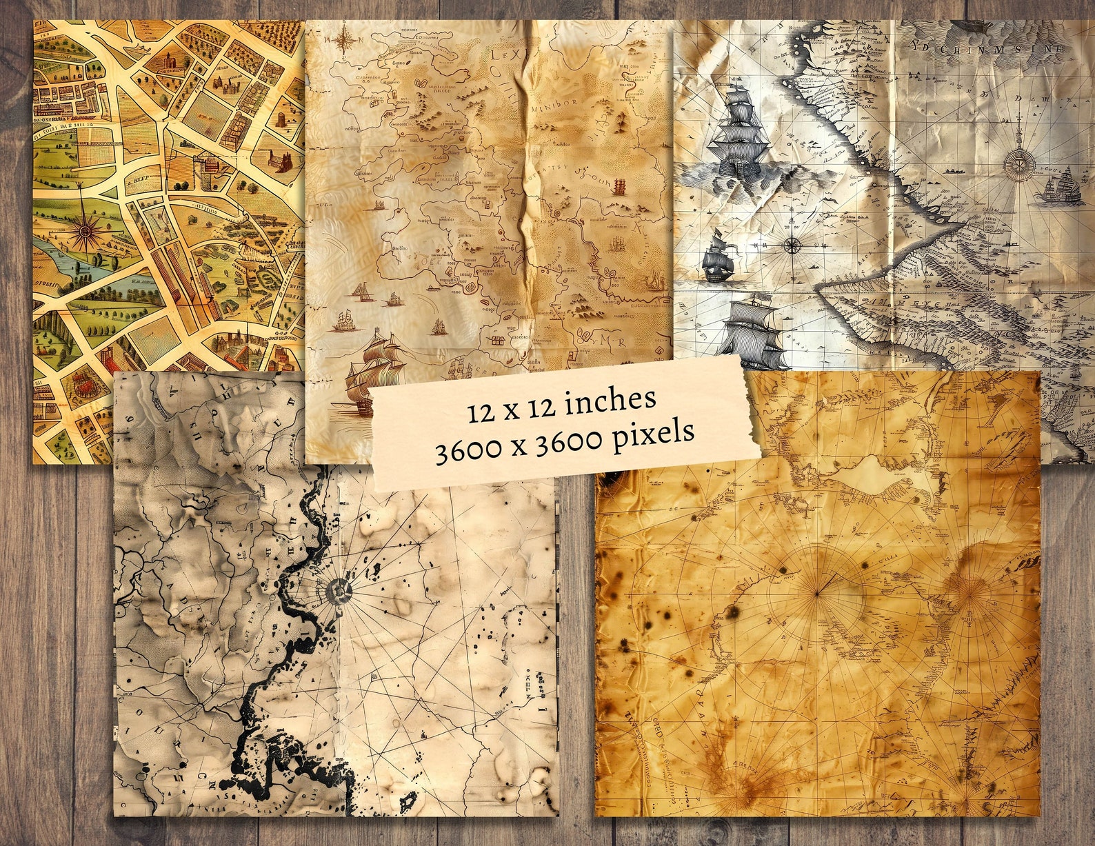 Old Maps Digital Papers, Vintage Junk Journal Pages, Scrapbook ...