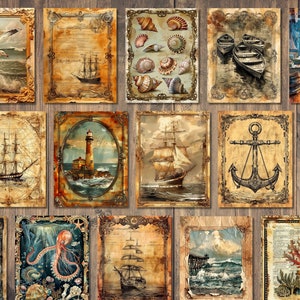 Nautical Junk Journal Pages, Digital Scrapbook Paper Kit, Ocean ...