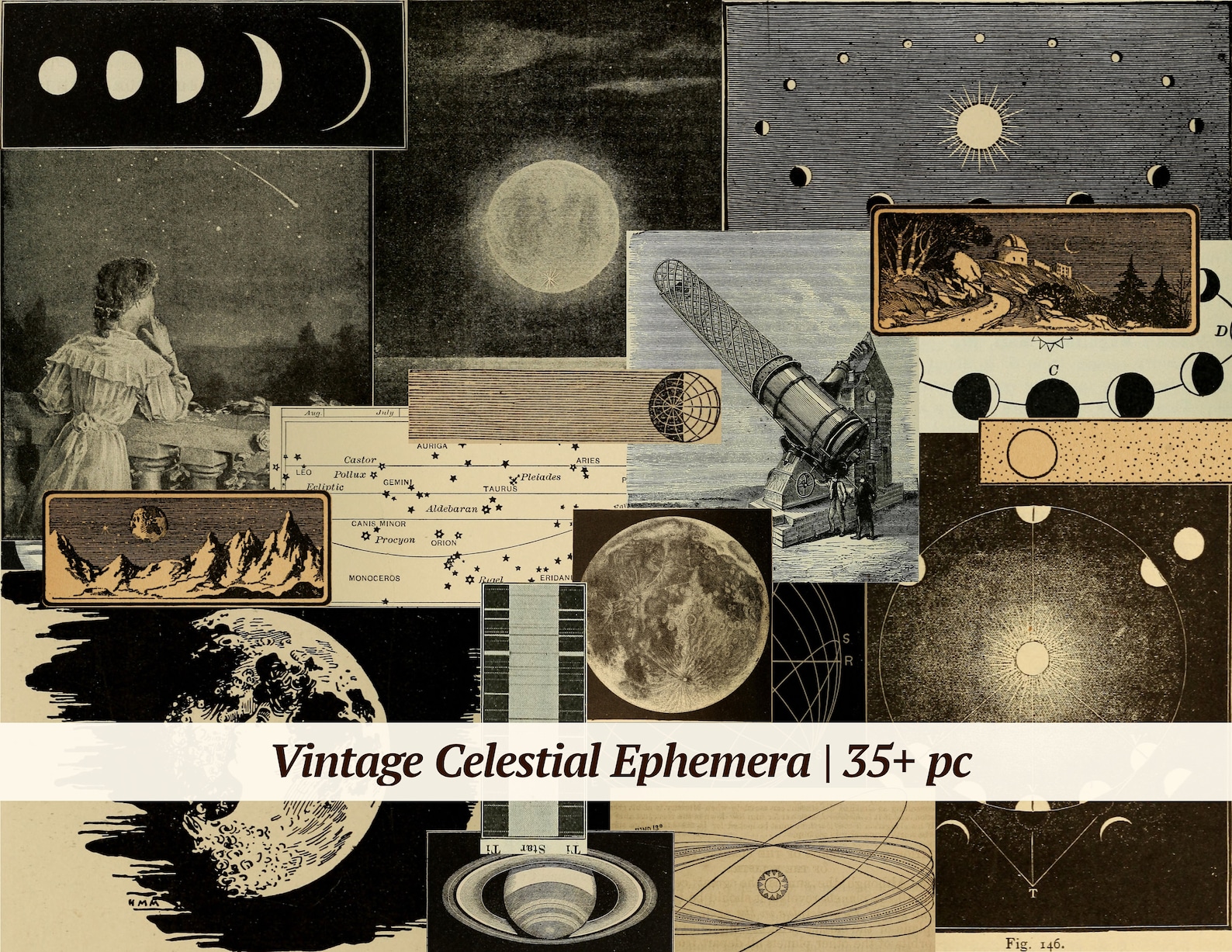 Vintage Astronomy Printable Ephemera Digital Celestial | Etsy