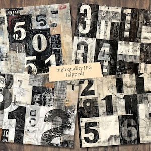 Grunge Number Backgrounds, Textured Junk Journal Pages, Digital ...