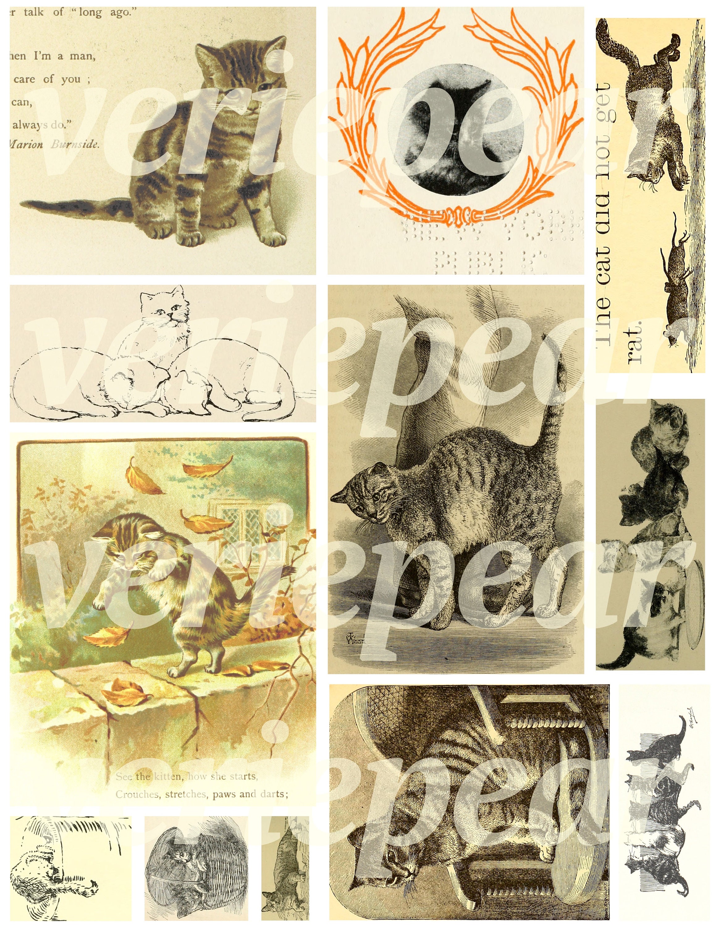 Vintage Cat Ephemera | 45+ Pc | Vol 2 | Kitten Printable, Digital Junk ...
