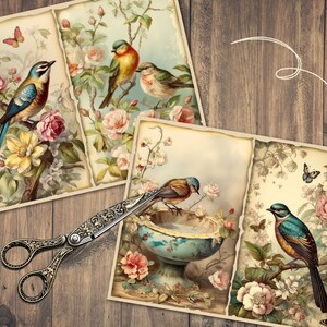 Vintage Bird Junk Journal Pages, Digital Floral Scrapbook Paper Kit ...