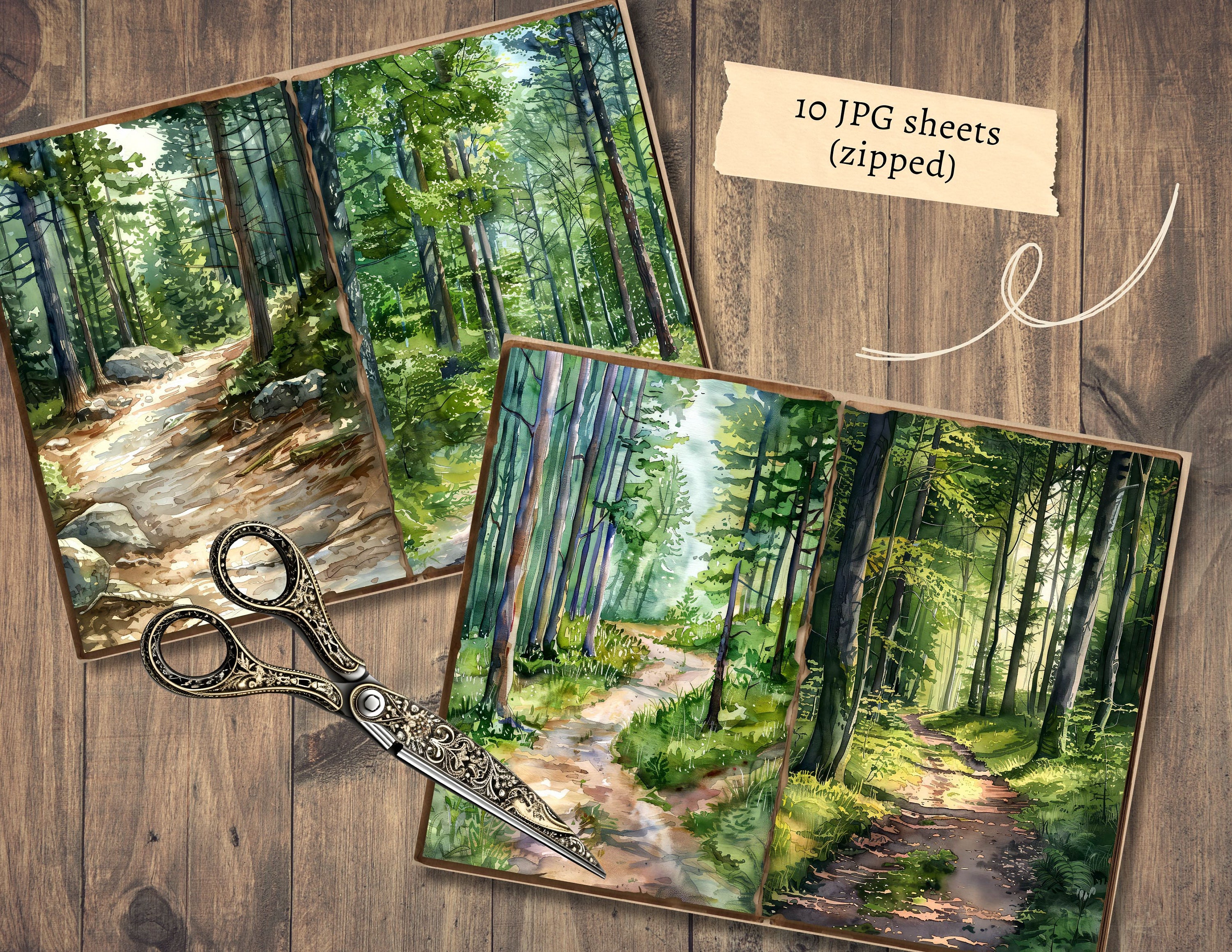 Forest Trail Junk Journal Pages, Digital Scrapbook Paper Kit, Trees ...