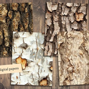 Tree Bark Textures Digital Papers, Scrapbook Kit, Rustic Wooden ...
