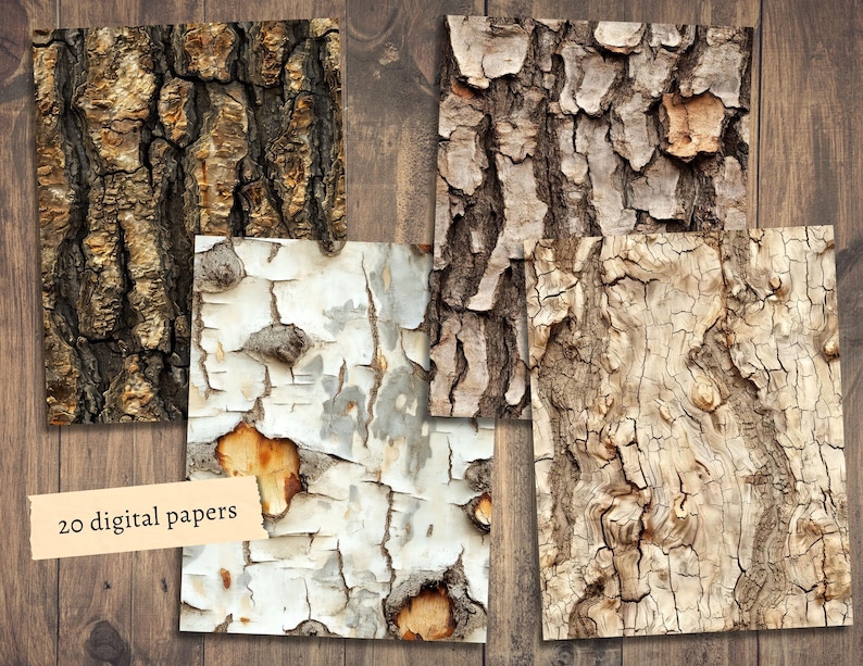 Tree Bark Textures Digital Papers, Scrapbook Kit, Rustic Wooden ...