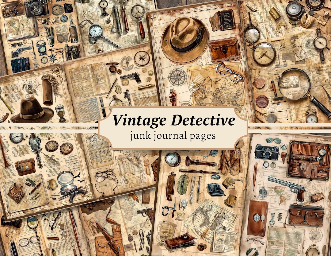 Vintage Detective Junk Journal Pages, Digital Scrapbook Paper Kit ...