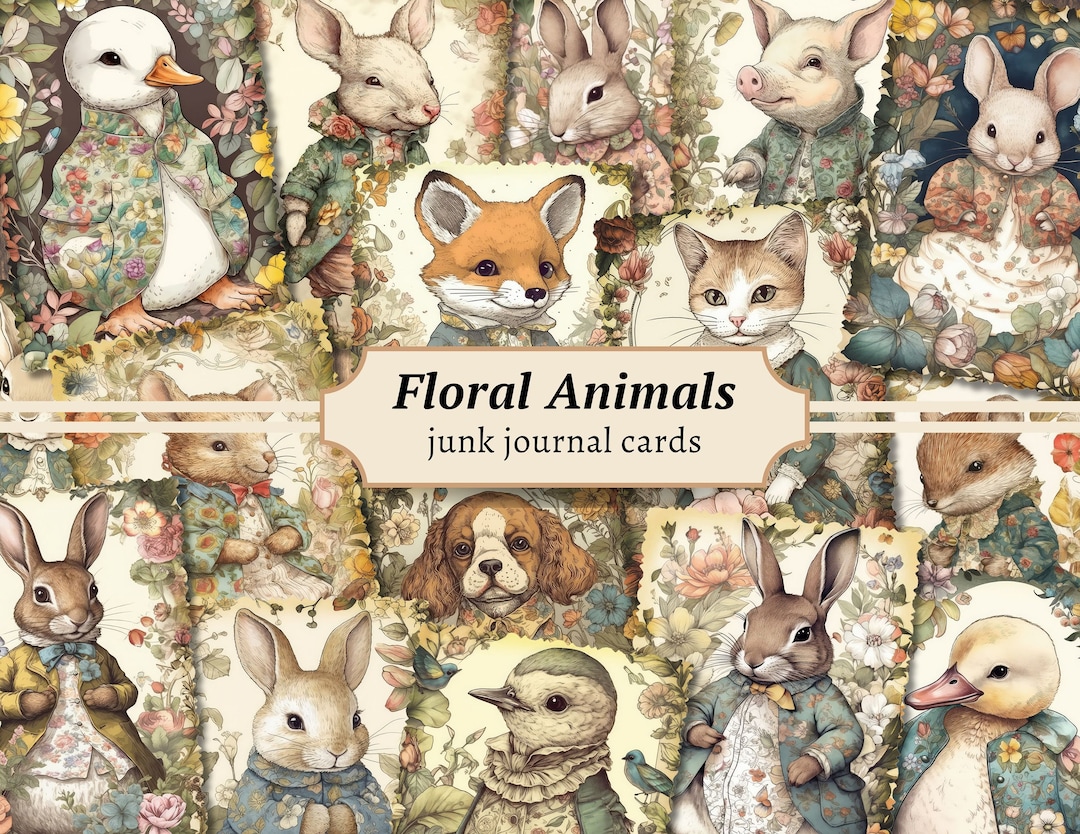 Vintage Floral Animal Journaling Cards, Digital Junk Journal Ephemera ...