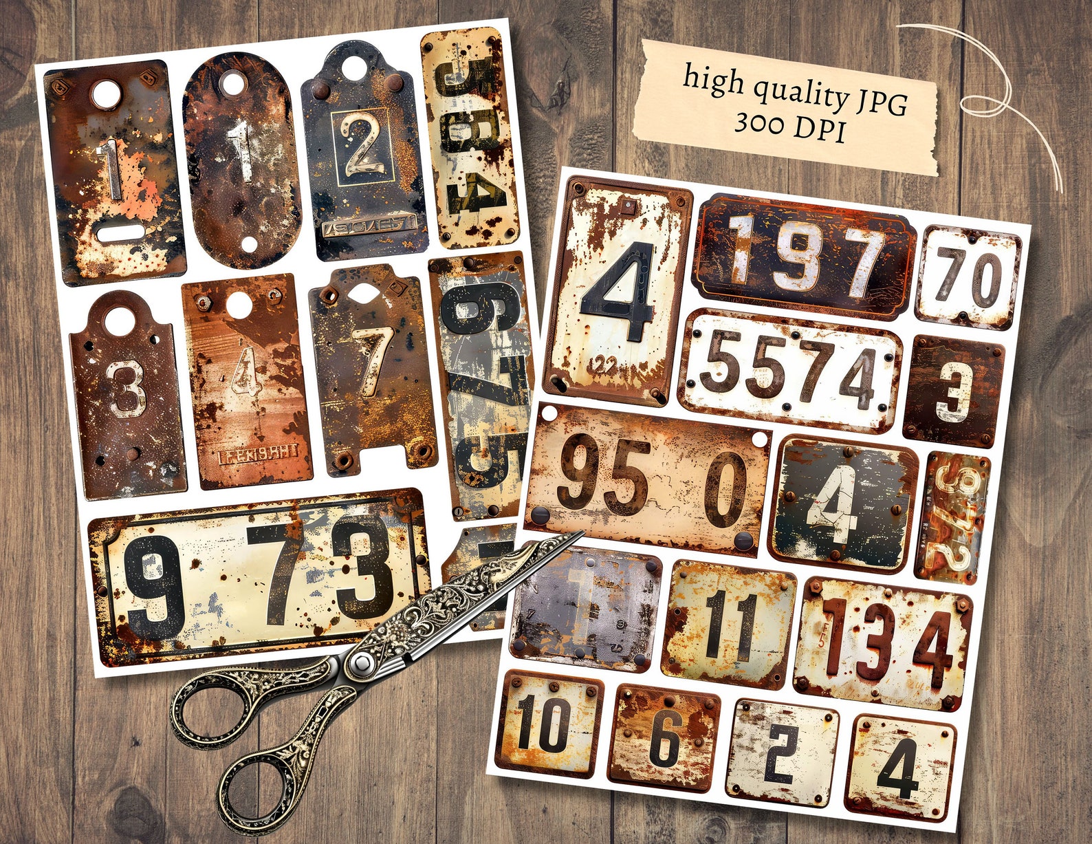 Grunge Numbers Tags & Labels, Printable Junk Journal Embellishment ...