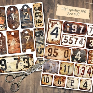 Grunge Numbers Tags & Labels, Printable Junk Journal Embellishment ...